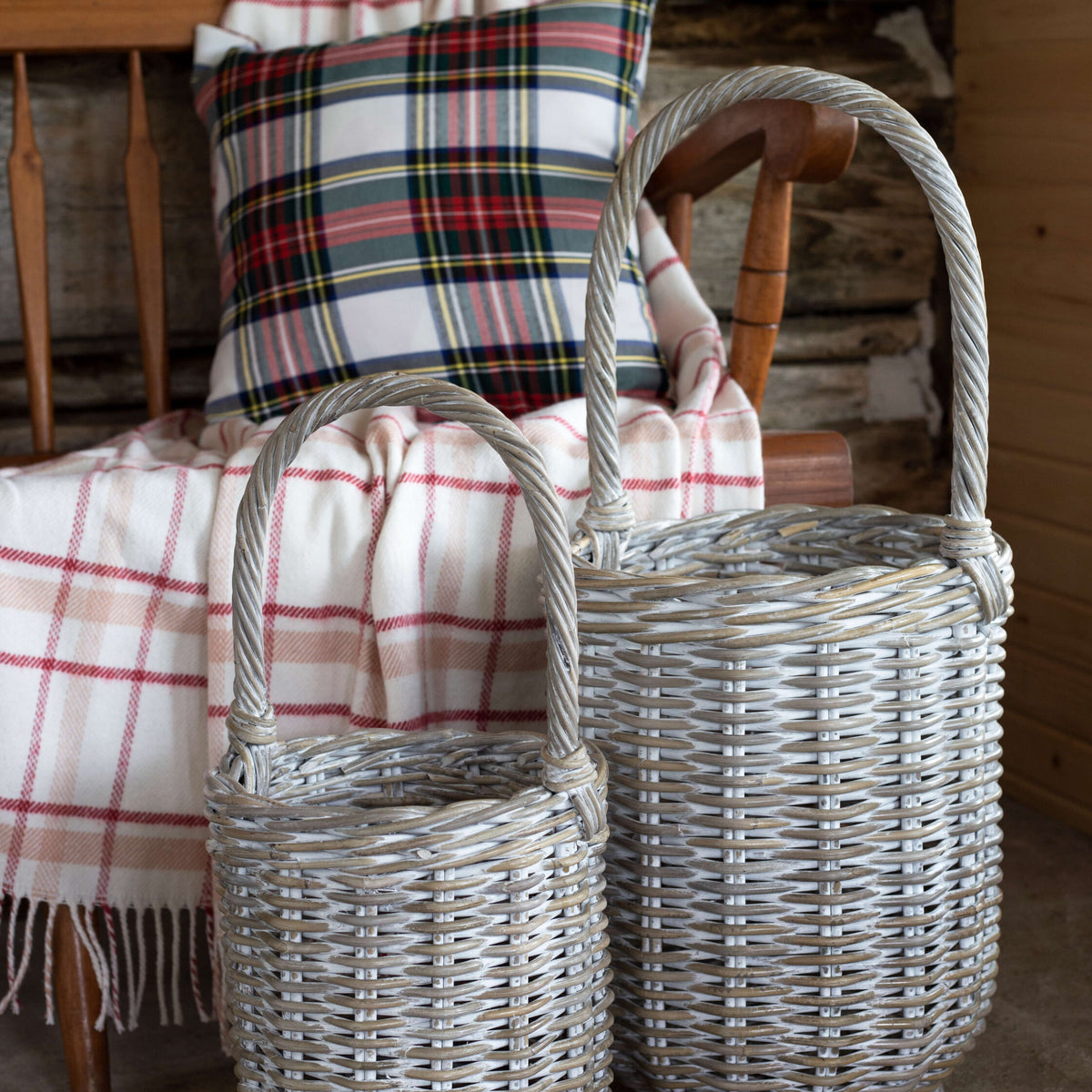 Round Tall Whitewash Baskets With Handles - Wick'ed Fragrance House ...