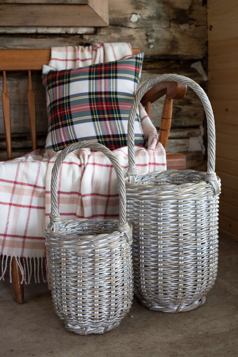 Round Tall Whitewash Baskets With Handles - Wick'ed Fragrance House ...